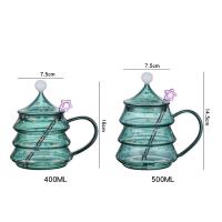 China 500ml Green Christmas Tree Shaped Borosilicate Glass Cup for sale
