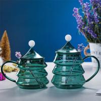 China 500ml Green Christmas Tree Shaped Borosilicate Glass Cup for sale