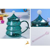 China 500ml Green Christmas Tree Shaped Borosilicate Glass Cup for sale
