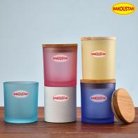 China Lead Free Hygienic Multi Color Glass Candle Cups With Lids for sale