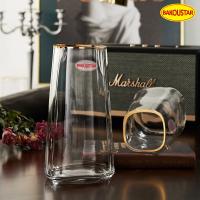 China Hand Blown Square Clear Glass Vase With Gold Tracing for sale