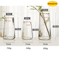 China Hand Blown Square Clear Glass Vase With Gold Tracing for sale