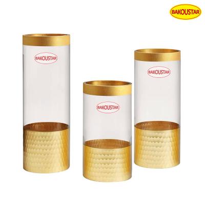 China Polished Gold Hammer Straight Tube Decorative Glass Vases for sale
