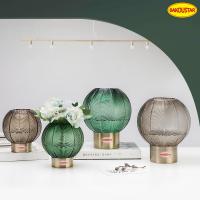China Sprayed Lantern Shaped Leaf Textured Glass Vase Hand Blown for sale