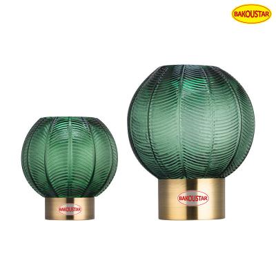 China Sprayed Lantern Shaped Leaf Textured Glass Vase Hand Blown for sale