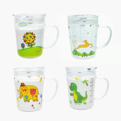 China Microwavable 350ml Cartoon Glass Children'S Drinking Cups for sale