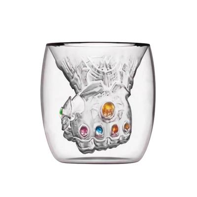 China Beverage Thanos Glove Double Borosilicate Glass Cup 400ml for sale