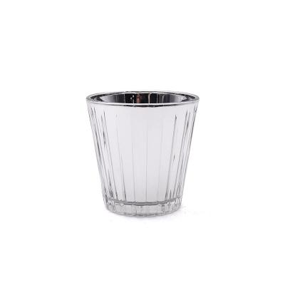 China FDA Silver Vertical Striped Glass Candle Cups For Home Decoration for sale