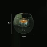 China Custom Clear Round Double Decor Glass Candlestick for sale
