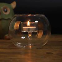 China Custom Clear Round Double Decor Glass Candlestick for sale