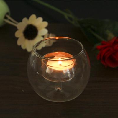 China Custom Clear Round Double Decor Glass Candlestick for sale