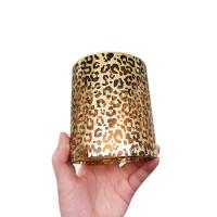 China SGS Frosted Nordic Leopard Print Glass Candle Holder for sale