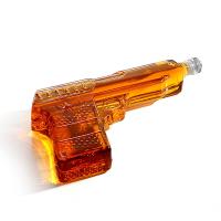 China Clear 500ml Hand Gun Shape Glass Whisky Bottle 26cm Length for sale
