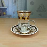 China 100ml Gold Drawing Glass Cup And Saucer Set Arabic Style for sale