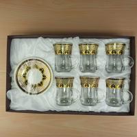 China 100ml Gold Drawing Glass Cup And Saucer Set Arabic Style for sale