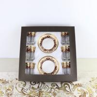 China 100ml Gold Drawing Glass Cup And Saucer Set Arabic Style for sale