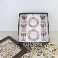 China 100ml Gold Drawing Glass Cup And Saucer Set Arabic Style for sale