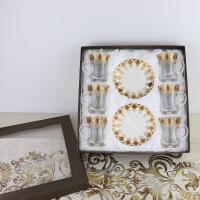 China 100ml Gold Drawing Glass Cup And Saucer Set Arabic Style for sale