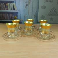 China 100ml Gold Drawing Glass Cup And Saucer Set Arabic Style for sale
