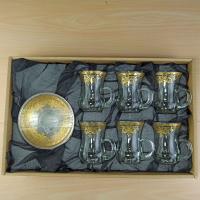 China 100ml Gold Drawing Glass Cup And Saucer Set Arabic Style for sale