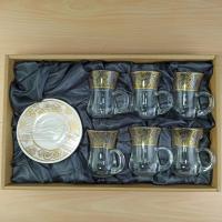 China 100ml Gold Drawing Glass Cup And Saucer Set Arabic Style for sale