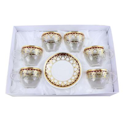 China OEM 100ml Glass Cup And Saucer Retro Tree Glass Teacup for sale