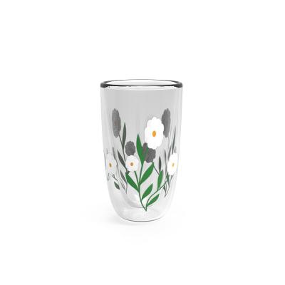 China High Borosilicate Clear Decal Double Layer Glass Cup 120ml for sale