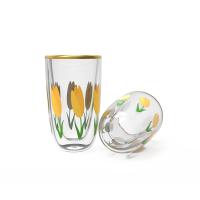 China High Borosilicate Clear Decal Double Layer Glass Cup 120ml for sale