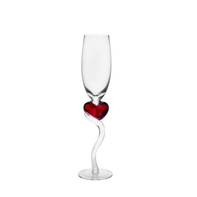 China Heart Shaped 140ml Decorative Crystal Stem Wine Glasses With Curved Handle for sale