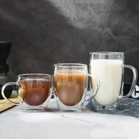 China High Borosilicate Glass Double Insulated Coffee Cups With Handles for sale
