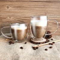 China High Borosilicate Glass Double Insulated Coffee Cups With Handles for sale