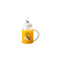 China Heat Resistant Transparent 560ml Milk Juice Glass Bottle With Straw for sale