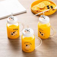 China Heat Resistant Transparent 560ml Milk Juice Glass Bottle With Straw for sale