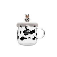 China SGS LFGB CE Creative 400ml White Personalized Glass Milk Cups With Lid for sale