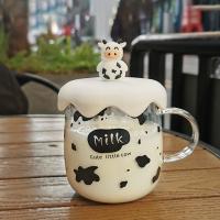 China SGS LFGB CE Creative 400ml White Personalized Glass Milk Cups With Lid for sale
