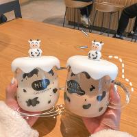 China SGS LFGB CE Creative 400ml White Personalized Glass Milk Cups With Lid for sale