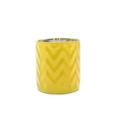 China Yellow Cylinder Corrugated Glass Candle Cups With Aluminum Cap for sale