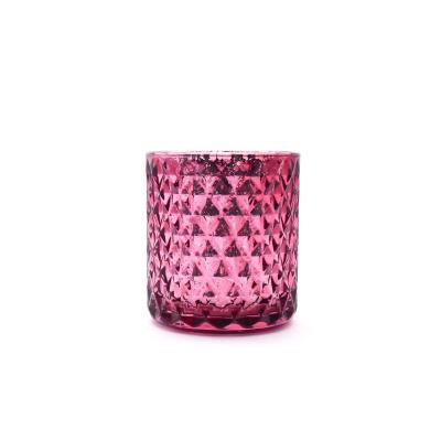 China Pink Prismatic Geometric Decorative Glass Candlestick Holder Customized Label for sale