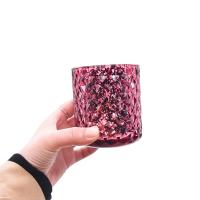 China Pink Prismatic Geometric Decorative Glass Candlestick Holder Customized Label for sale