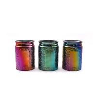 China Hotel Decor Carved Glass Cylinder Candle Holders Electroplated Colored for sale