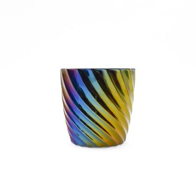 China Electroplated Spiral Glass Candlestick Holder Frosted Customized Logo for sale