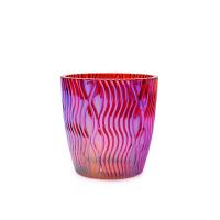 China Handmade Hot Pink Purple Striped Glass Candle Cup With Aluminum Cap for sale