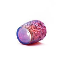 China Handmade Hot Pink Purple Striped Glass Candle Cup With Aluminum Cap for sale