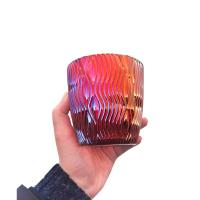 China Handmade Hot Pink Purple Striped Glass Candle Cup With Aluminum Cap for sale