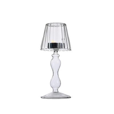 China Bedside Smooth Glass Modern Candle Holders Lamp Shaped Electroplated Colored for sale