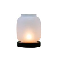 China Lantern Shaped Frosted Transparent Glass Candlestick With Aluminum Cap for sale