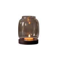 China Lantern Shaped Frosted Transparent Glass Candlestick With Aluminum Cap for sale
