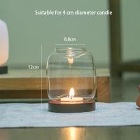 China Lantern Shaped Frosted Transparent Glass Candlestick With Aluminum Cap for sale