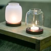 China Lantern Shaped Frosted Transparent Glass Candlestick With Aluminum Cap for sale