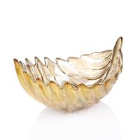 China FDA SGS Vintage Amber Luxury Glass Fruit Bowl Leaf Shaped European Style for sale